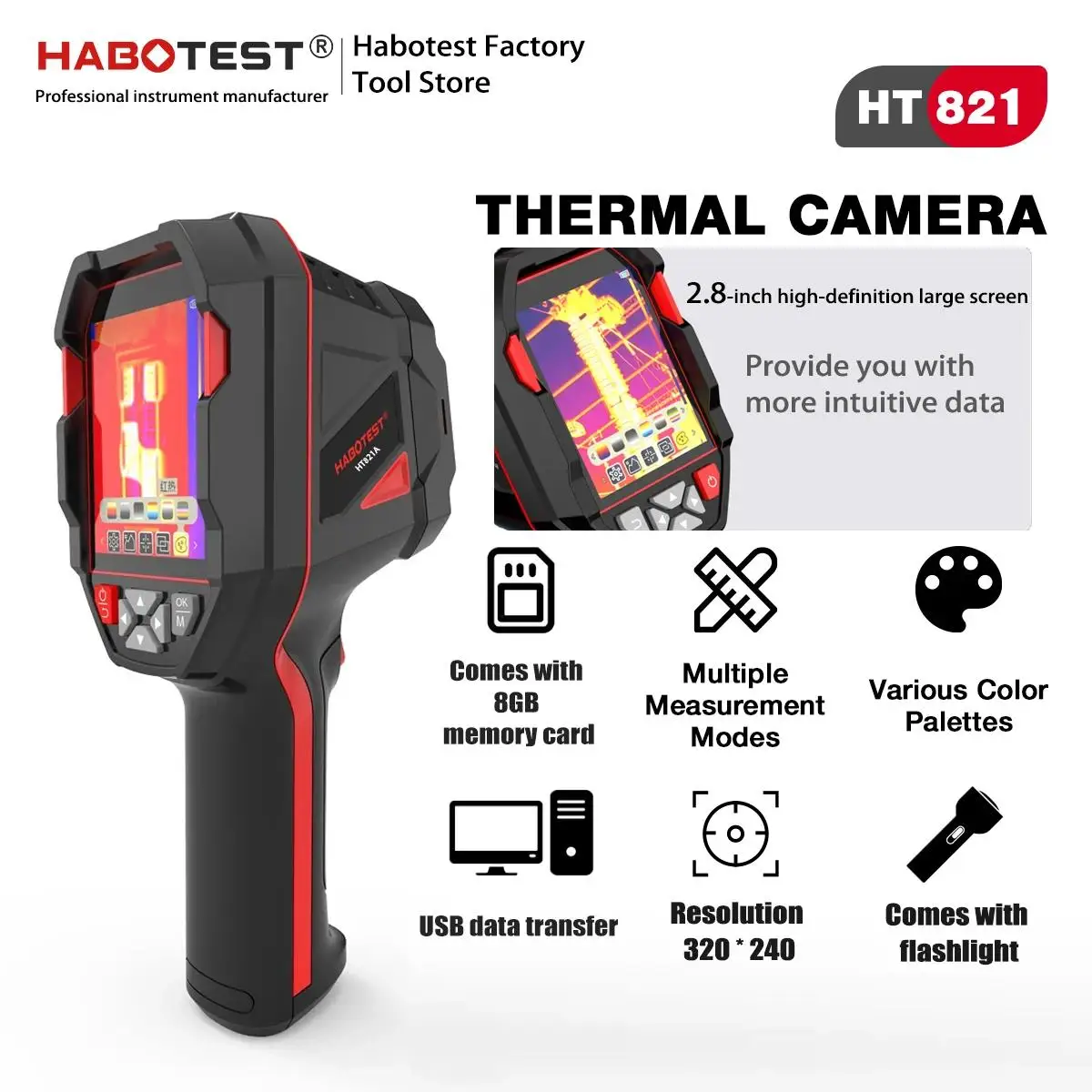 HABOTEST HT821A Thermal Camera 96X96 Pixels Construction HT821AS ...