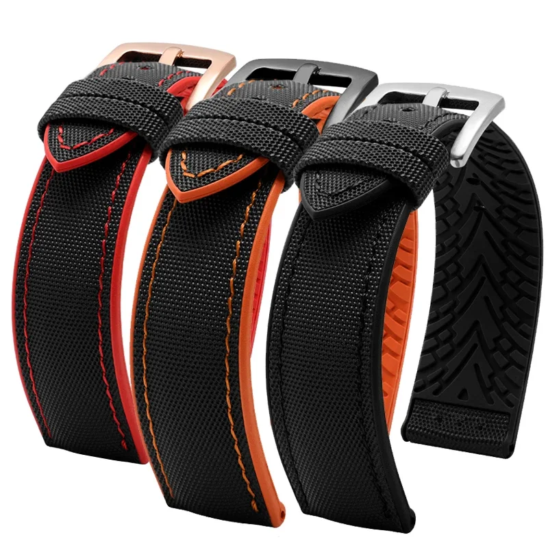 20mm-22mm-24mm-Nylon-Silicone-Bottom-Strap-Men-Soft-Waterproof-Rubber ...