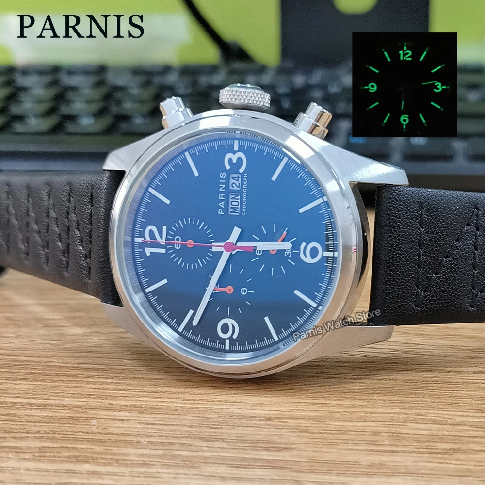42mm-Parnis-Chronograph-Quartz-Watch-Men-Luminous-Marker-Black-Dial ...