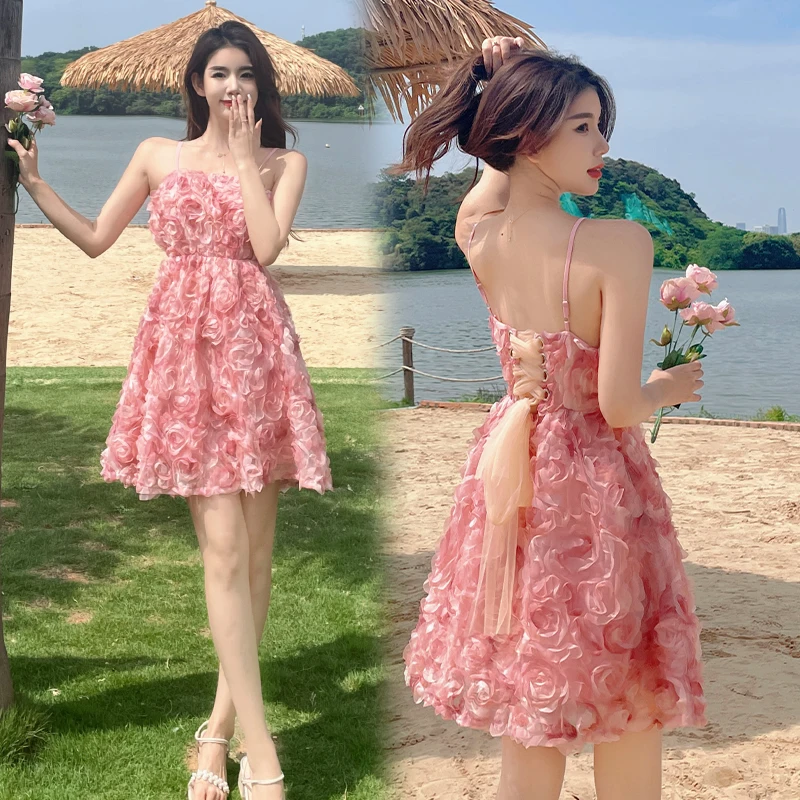 Pink Beautiful Dresses | Pink Dress Roses | Pink Rose Dress Style ...