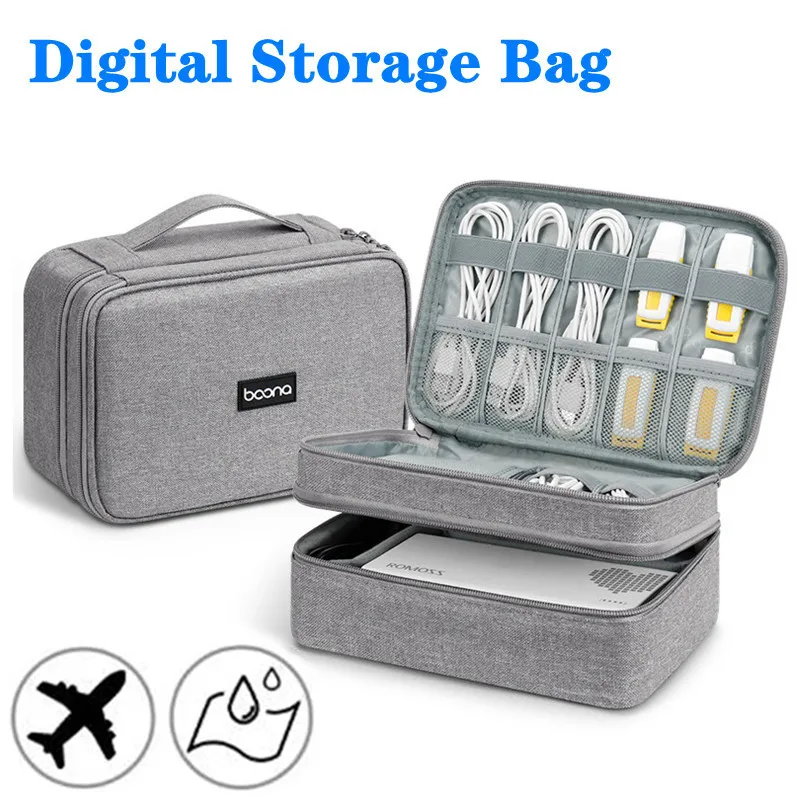 Cable Storage Bag Waterproof Digital Electronic Organizer Portable USB ...