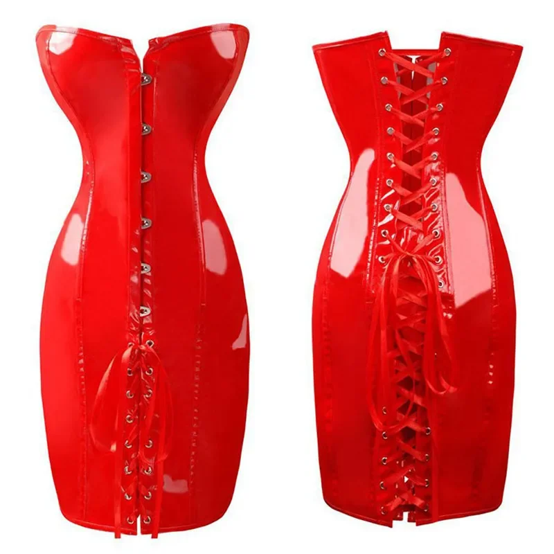 Sexy Women PVC Overbust Bustier Corset Dress Steampunk Lace-up Corselet ...