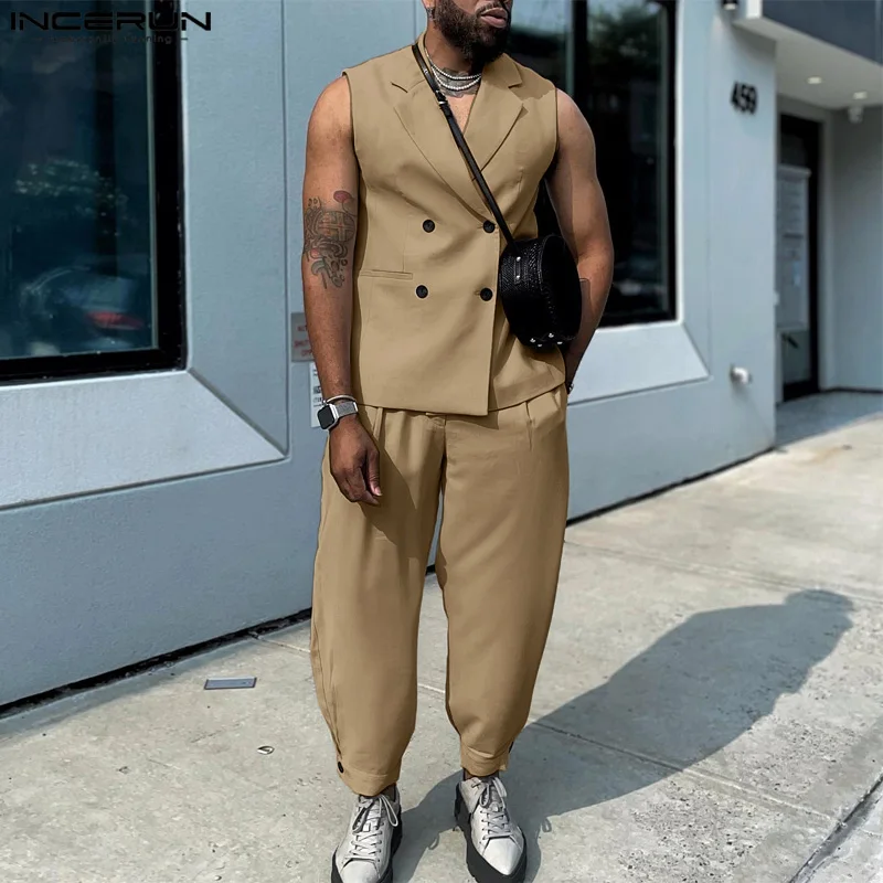 Incerun-Coletes-e-cal-as-sem-mangas-de-lapela-para-homens-streetwear ...