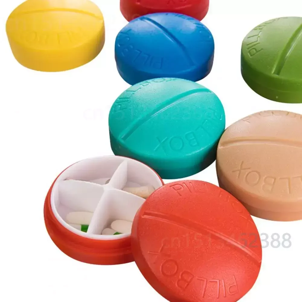 Pill-Box-Round-Shape-4-Compartments-Portable-Capsule-Tablet-Storage ...