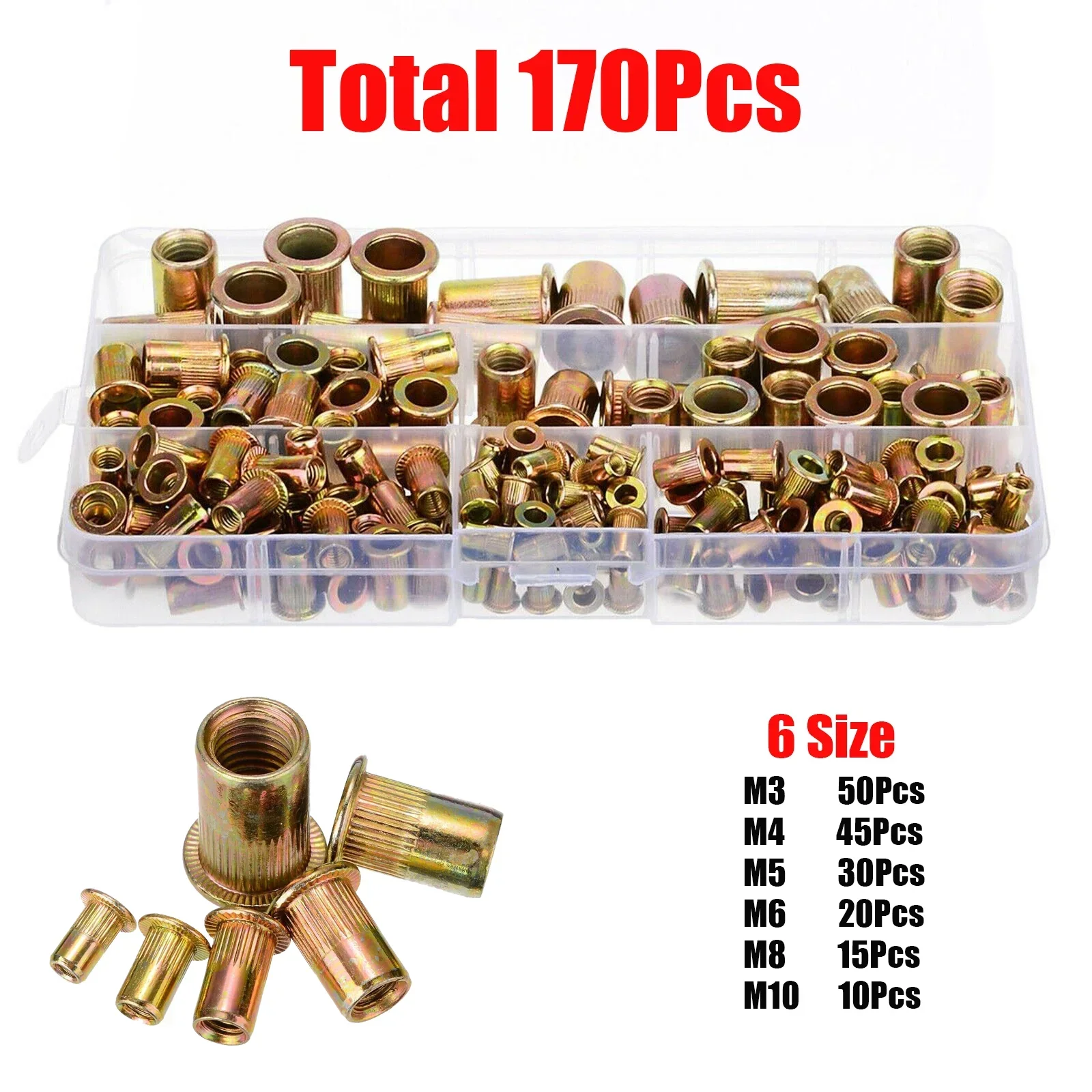 170pcs Rivet Rivet Combination Kit Rivet Nut Tool Kit Steel Yellow ...