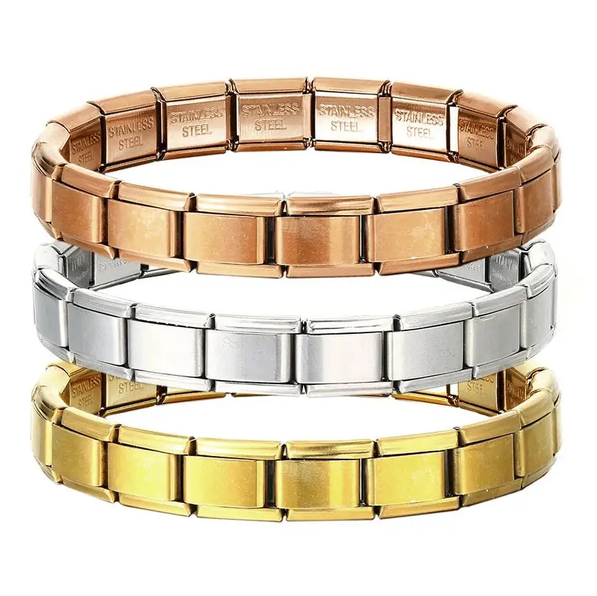 9mm-Width-Italian-Charm-Bracelet-Fashion-Stainless-Steel-Bangle-Elastic ...