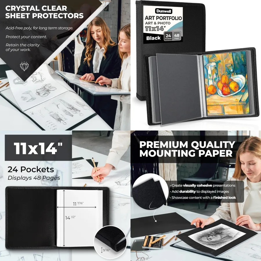 Large 11x14 Art Portfolio Binder with Mounting Paper in Black for ...