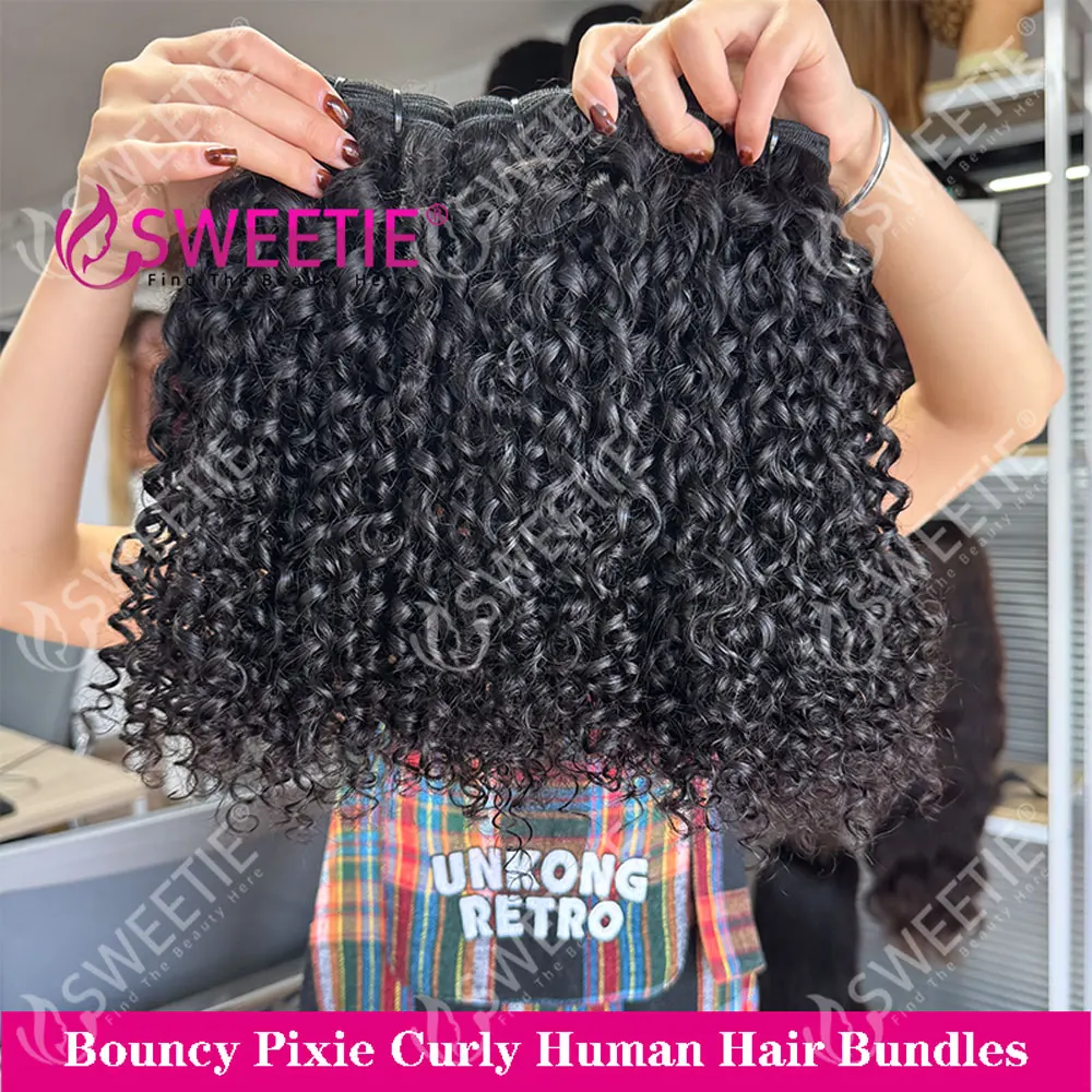 12A Bouncy Pixie Curly Human Hair Bundle Deals Vietnames Curly Raw Hair ...