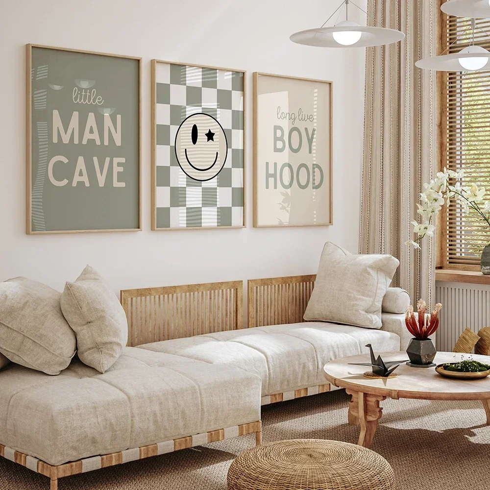 Nursery Checkered Sage Green Smiley Long Live Boyhood Quote Poster ...