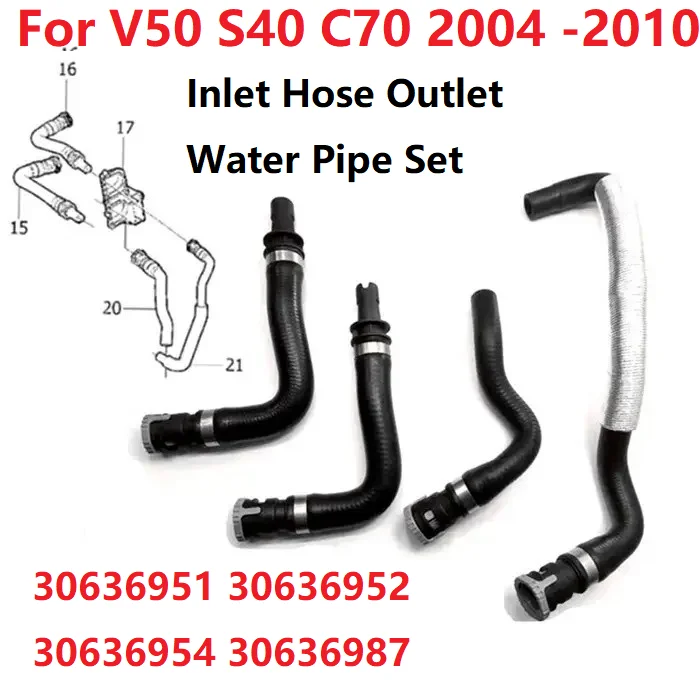 4pcs Radiator Coolant Hose Inlet Outlet Water Pipe For V50 S40 C70 2004 ...