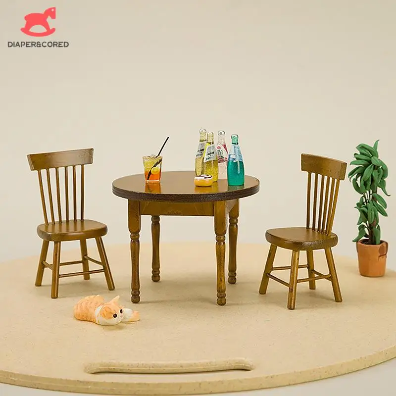 1Set-1-12-Dollhouse-Wooden-Mininature-Round-Table-And-Chair-Set ...
