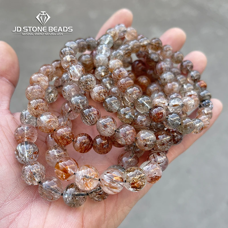 Natural Black Golden Super Seven Quartz Crystal Bead Bracelets Women ...