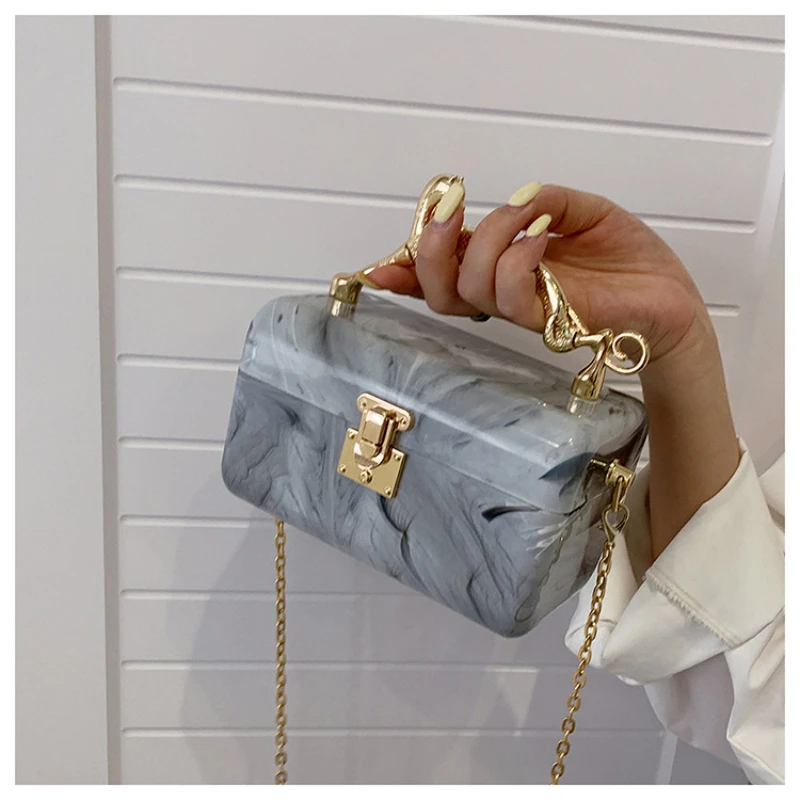Square-Box-Party-Handbag-For-Women-Metal-Leopard-Handle-Marbling ...