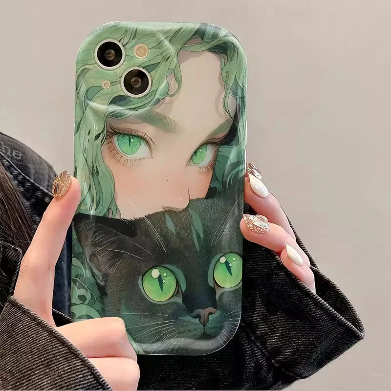 Green-Cat-Girl-Phone-Case-For-Samsung-Galaxy-S24-S23-Ultra-S20-FE-S21 ...