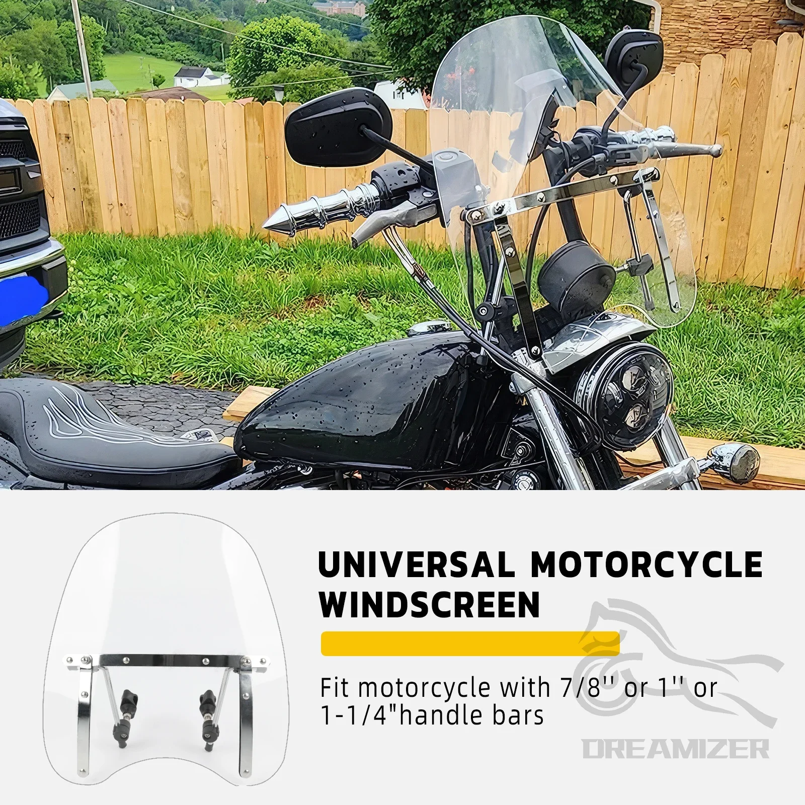 Universal Motorcycle 7/8" 1" Handlebar Deflector Windscreen Windshield ...