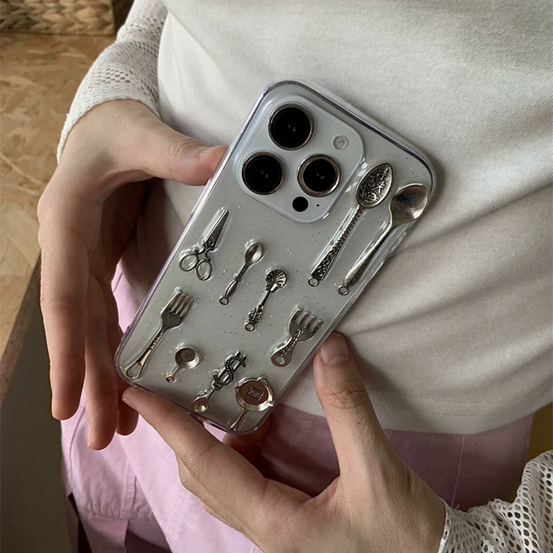 Creative-Metal-3D-Spoons-Forks-Tableware-Fashion-Phone-Case-For-iPhone ...
