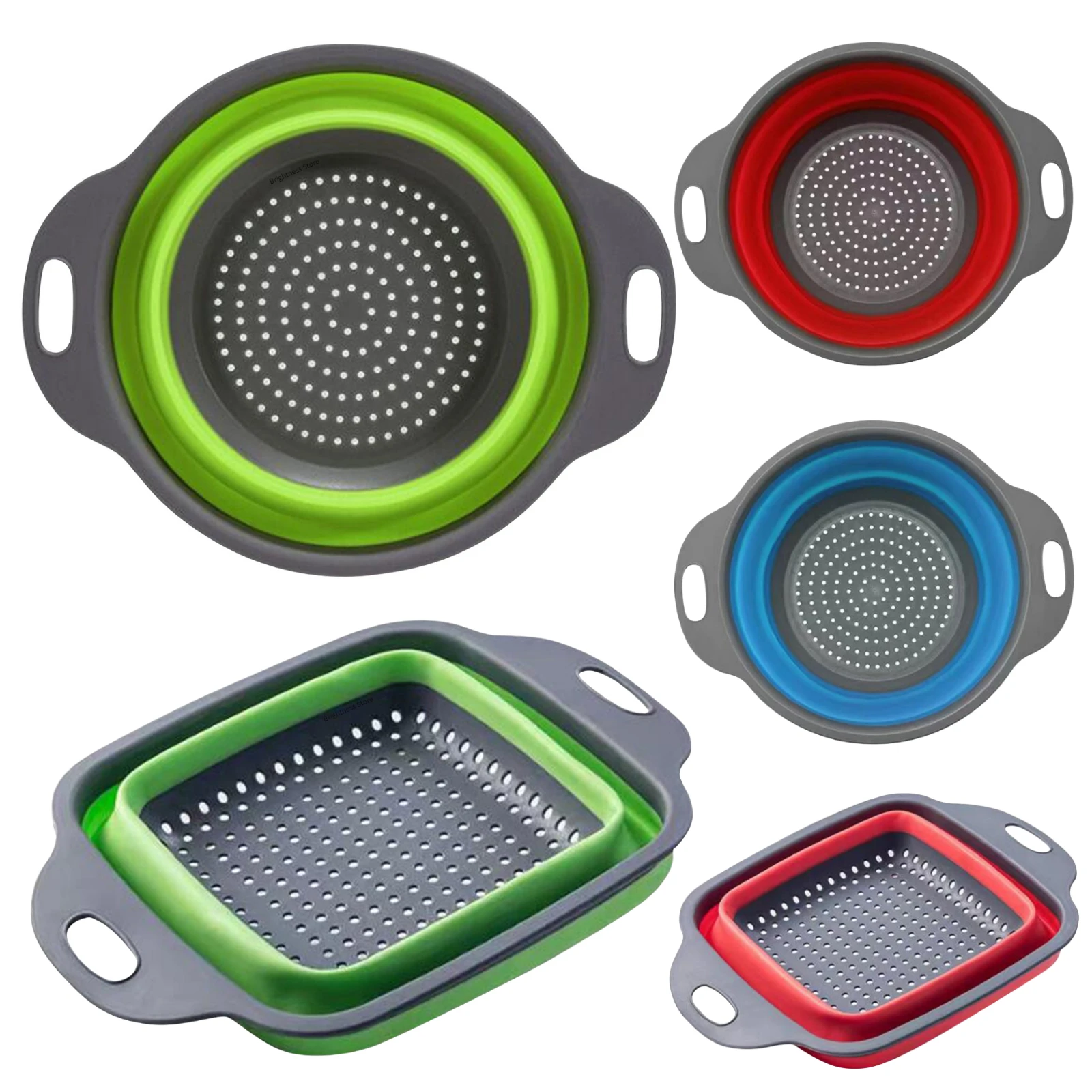 Folding Silicone Drain Basket Fruit Vegetable Washing Basket Foldable Strainer Colander ...