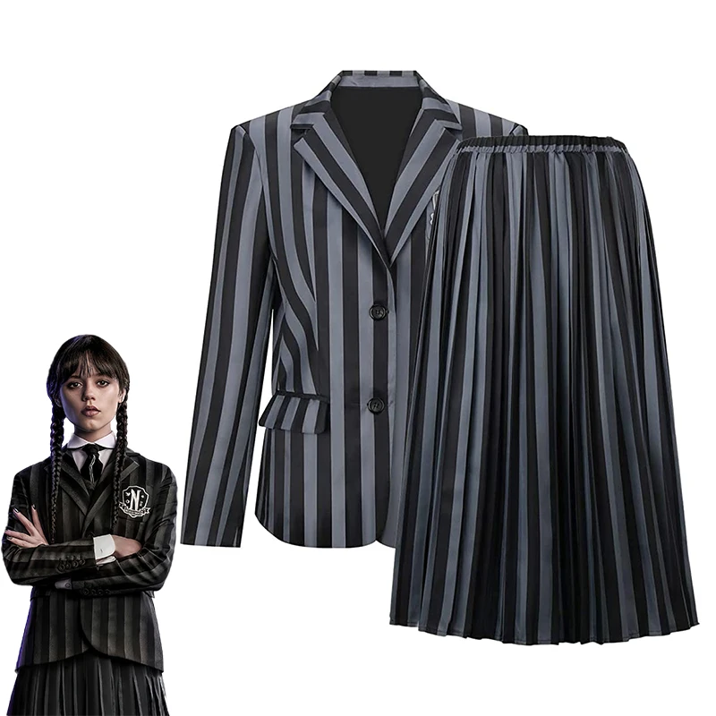 Adult Kids Wednesday Addams School Uniform Cosplay Costume Nevermore ...