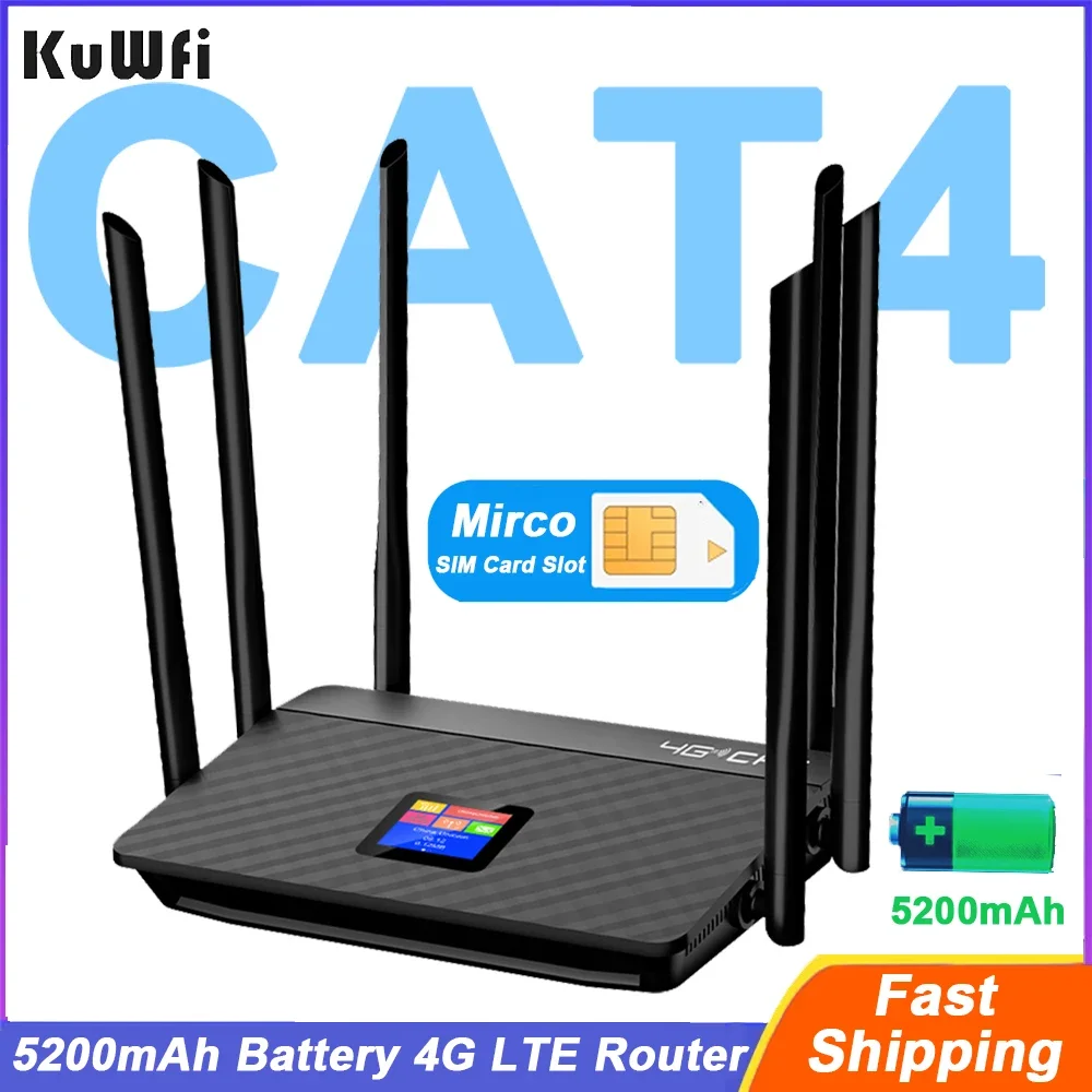 KuWFi-5200mAh-Battery-LTE-Router-CAT4-Wireless-WiFi-Router-4G-Modem ...