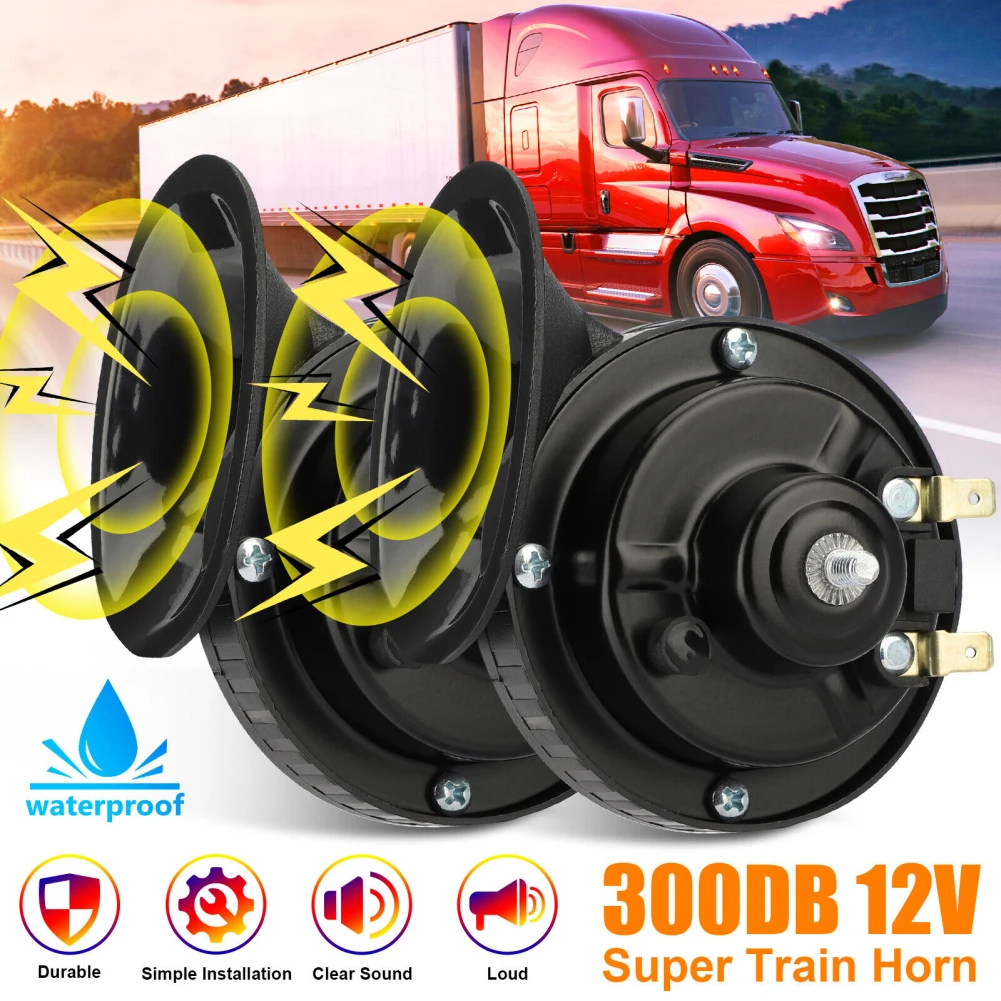 2Pcs-12V-300DB-Super-Loud-Train-Horn-Waterproof-Air-Electric-Snail-Horn ...