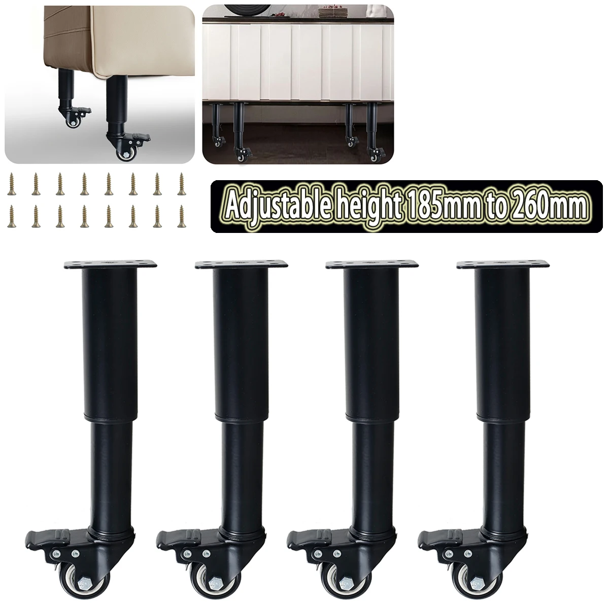 4PCS Furniture Casters Adjustable Height 7 To10in Telescopic Furniture ...