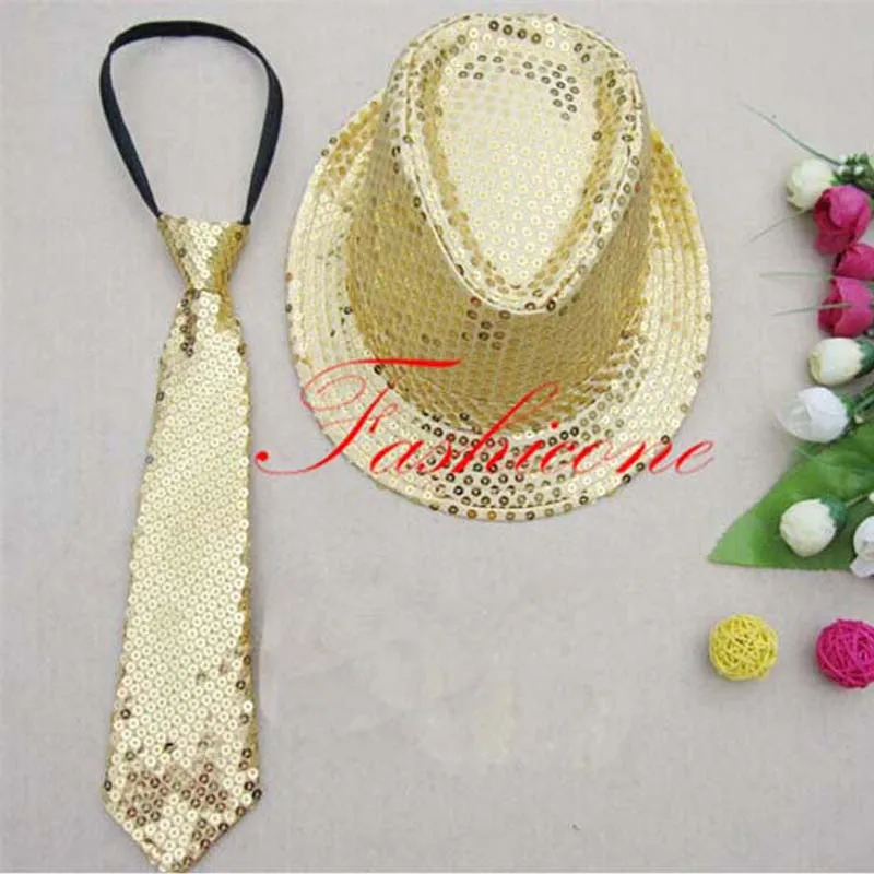 Children-Adult-Sequin-Jazz-Hat-Necktie-Neck-Tie-Stage-Performance-Show ...