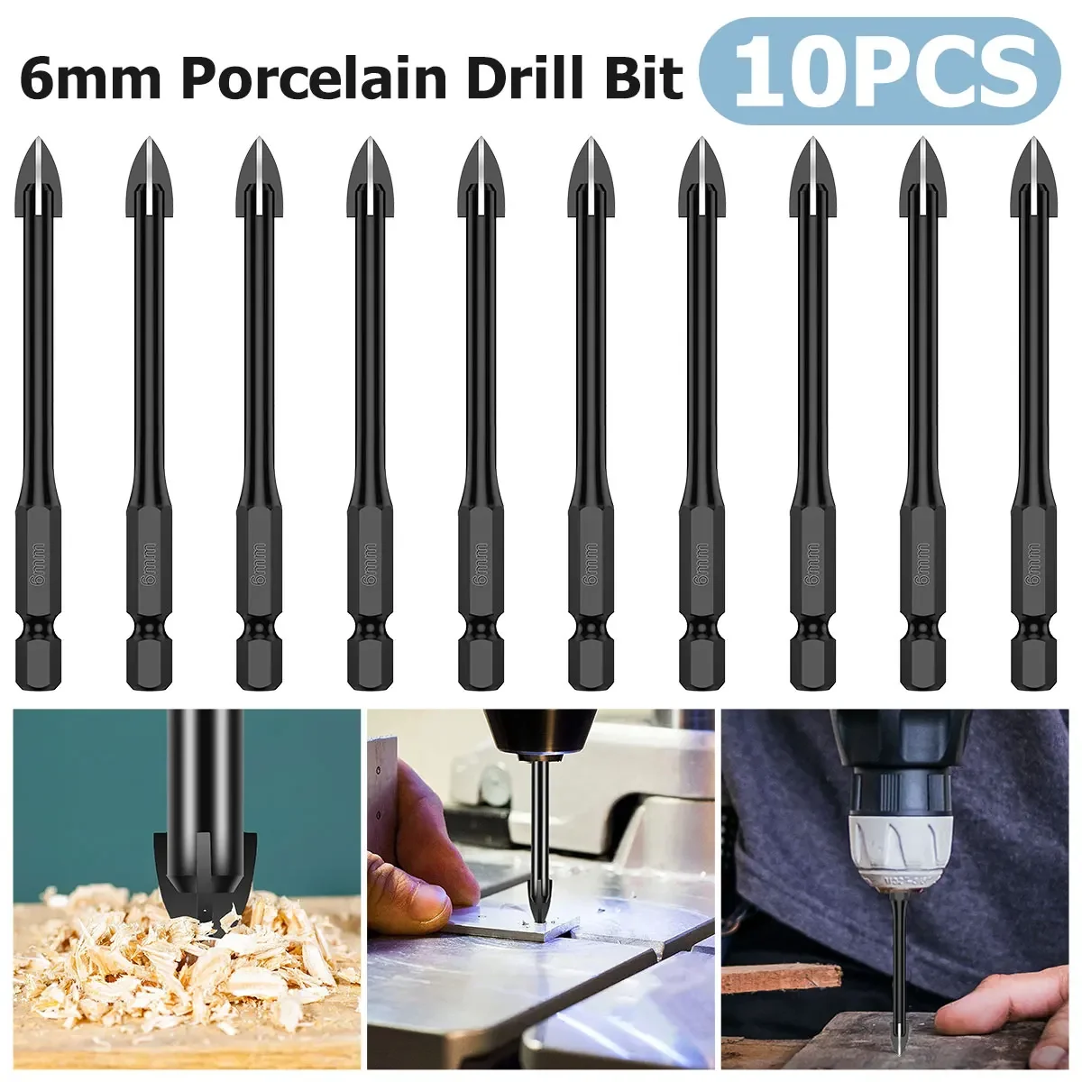 6mm-Glass-and-Tile-Drill-Bit-10pc-Set-Tungsten-Carbide-Tipped-Spear ...