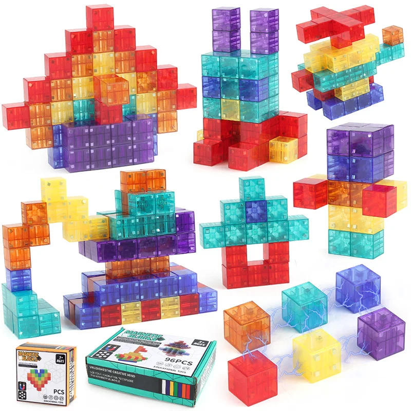 Transparent Magnetic DIY Square Block Building Model Toy Fun Parent ...