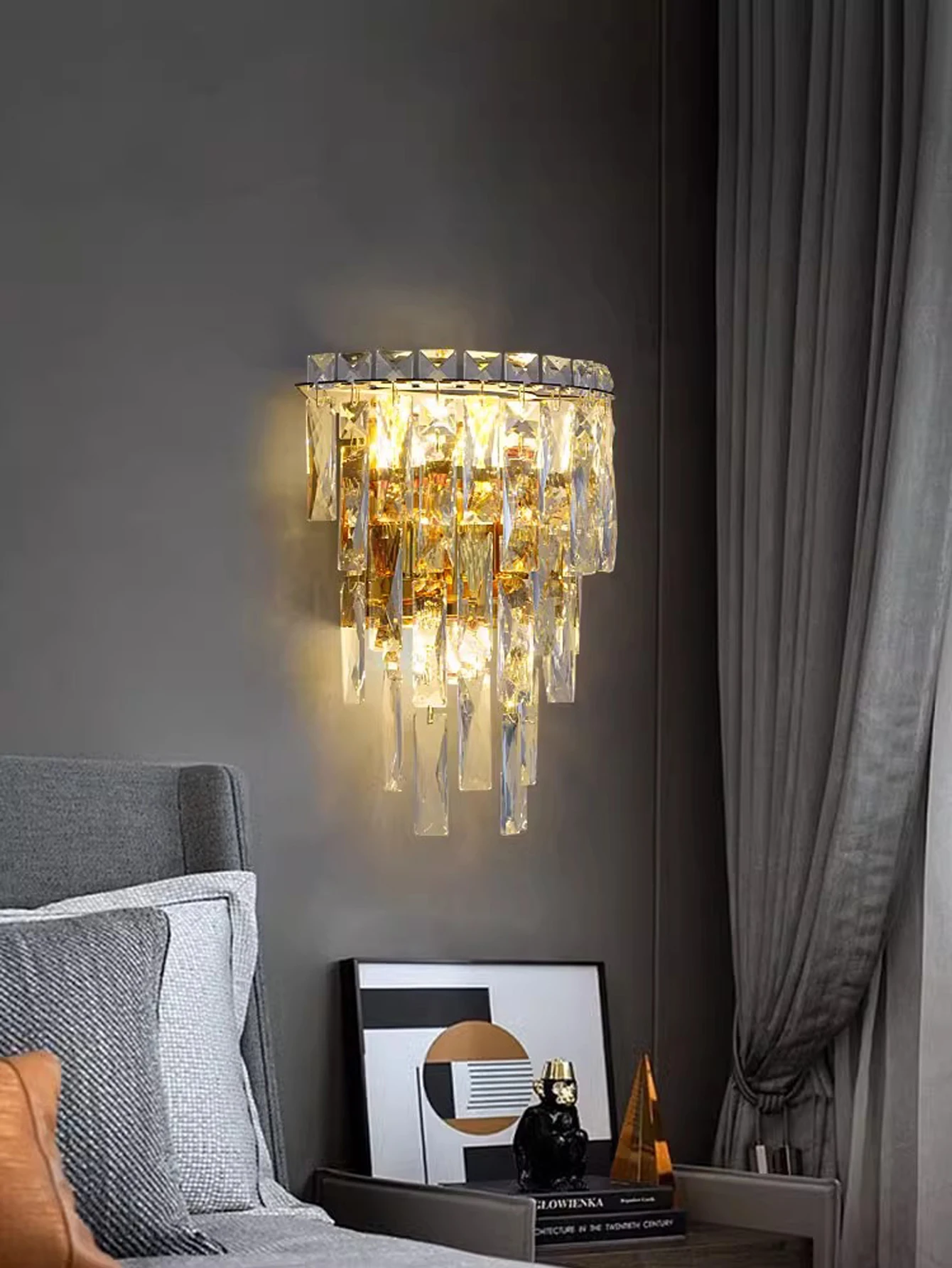 Modern Lustre Gold/Chrome Leds Crystal Wall Lamp for interior living ...