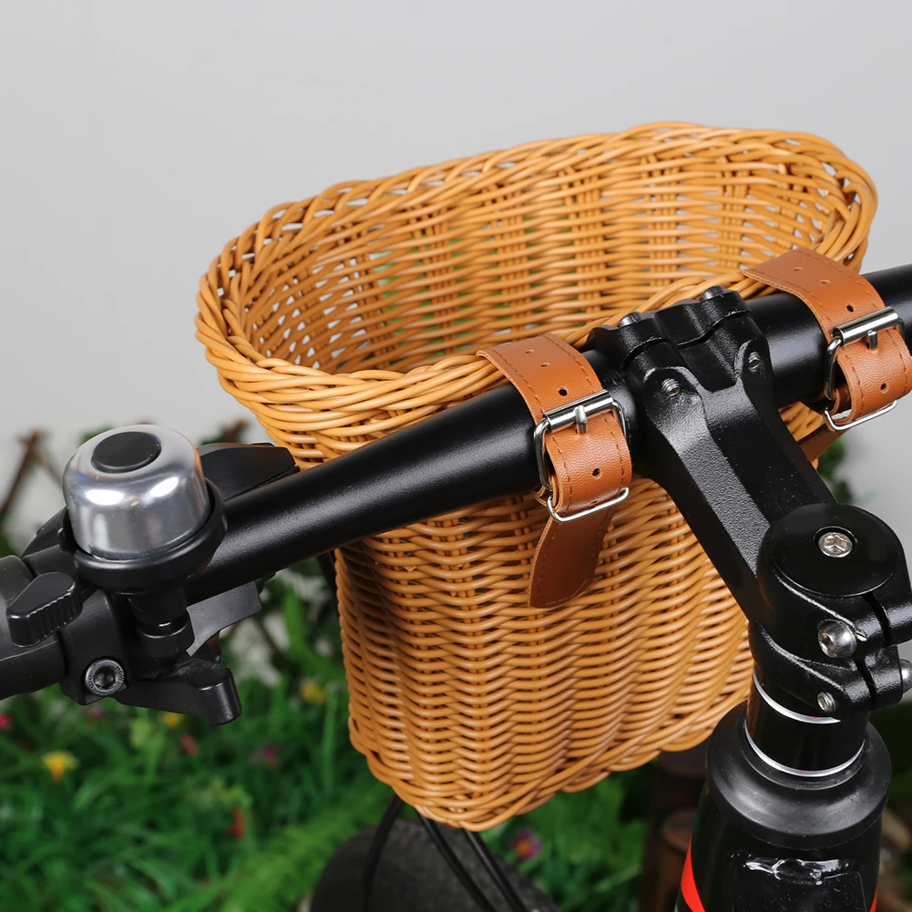 Braided-Bicycle-Basket-Bicycle-Bell-Removable-Imitation-Rattan-Bicycle ...