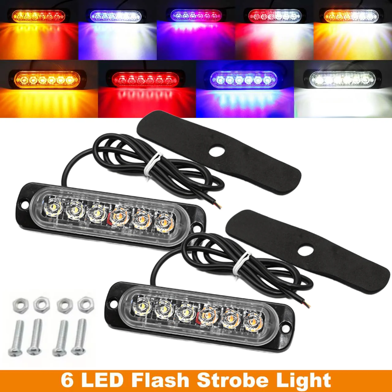 2PCS-6LED-12-24V-Strobe-LED-Hazard-Beacon-Emergency-Flashing-Side ...