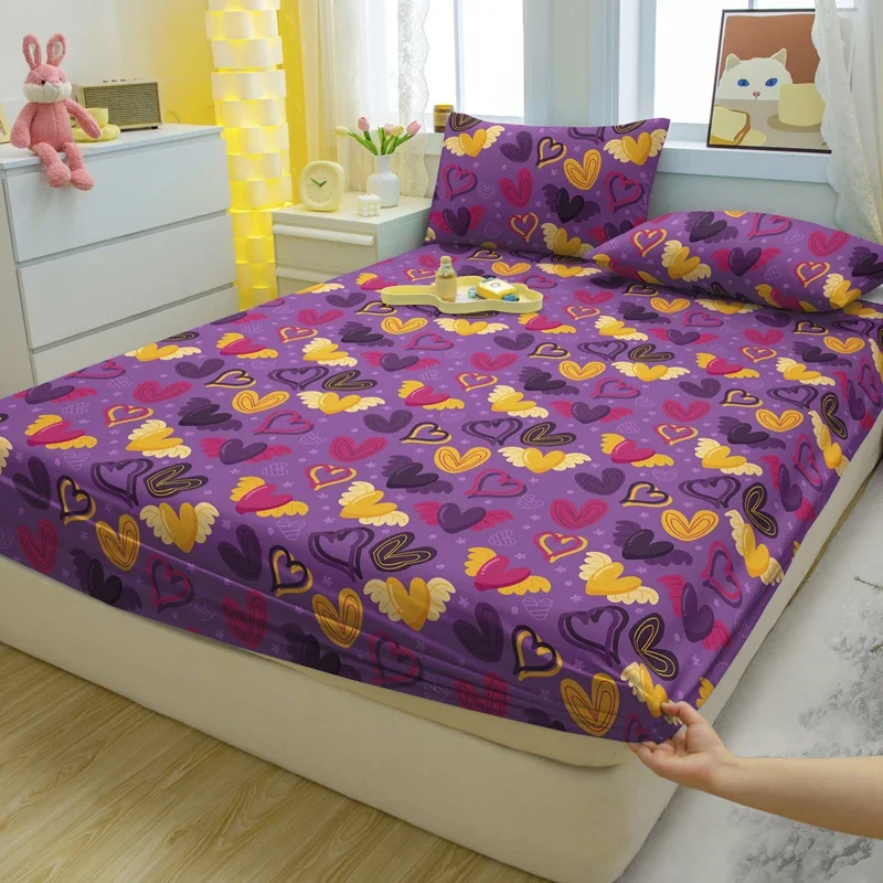 1-Simple-Modern-Heart-Shaped-Printed-Matte-Fitted-Sheet-Bedroom-Printed ...
