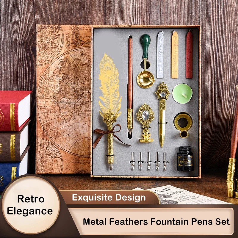 European Style Quill Pens Set Feather Dip Fountain Peacock Pens Sets ...