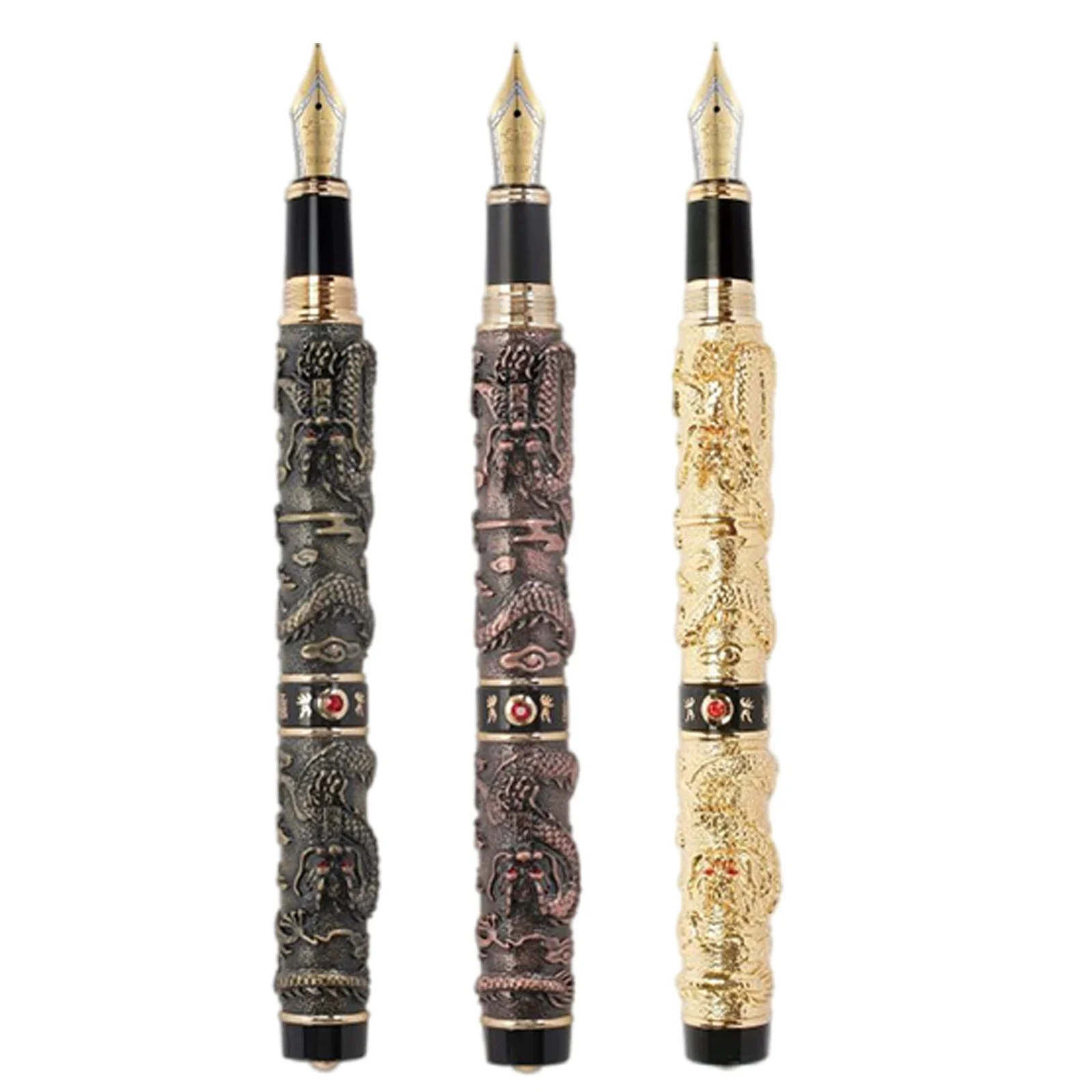 Jinhao-Vintage-Dragon-Fountain-Pen-EF-F-M-Bent-Bronze-Embossed-Writing ...