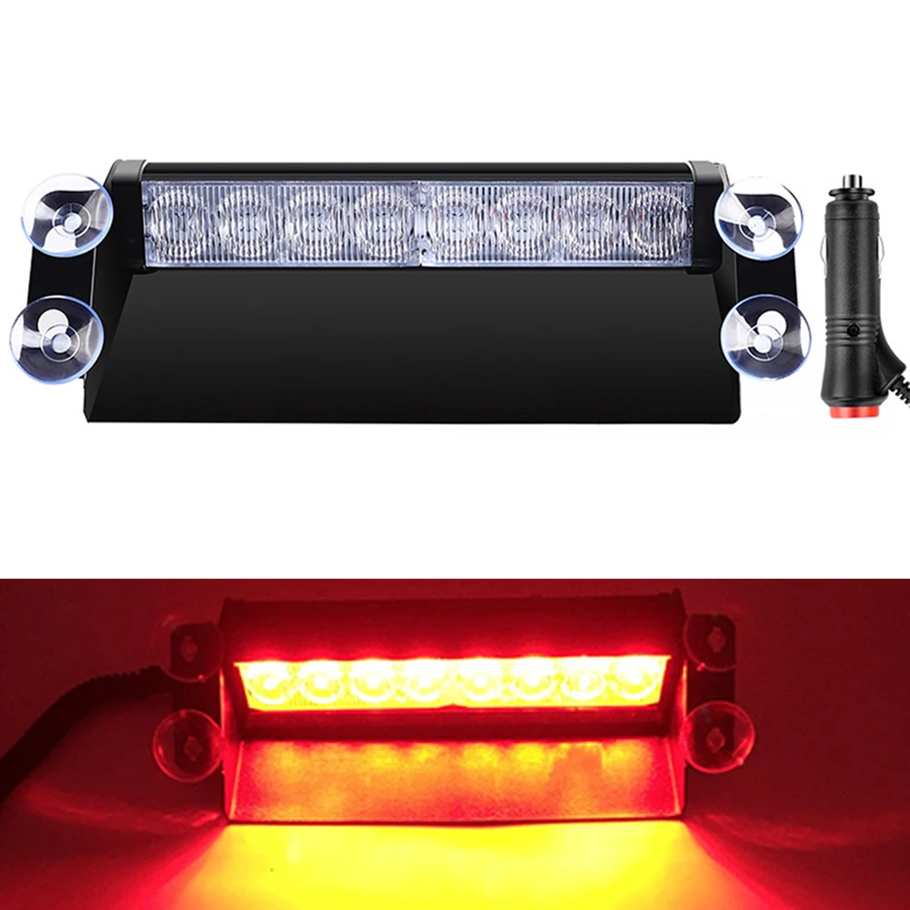 12-V-LED-Car-Warning-Light-Front-Windshield-Shovel-Light-8LED-Red-And ...