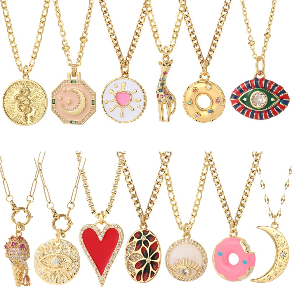 Cute Heart Donut Necklace for Woman Boho Moon Collars Evil Blue Eye ...