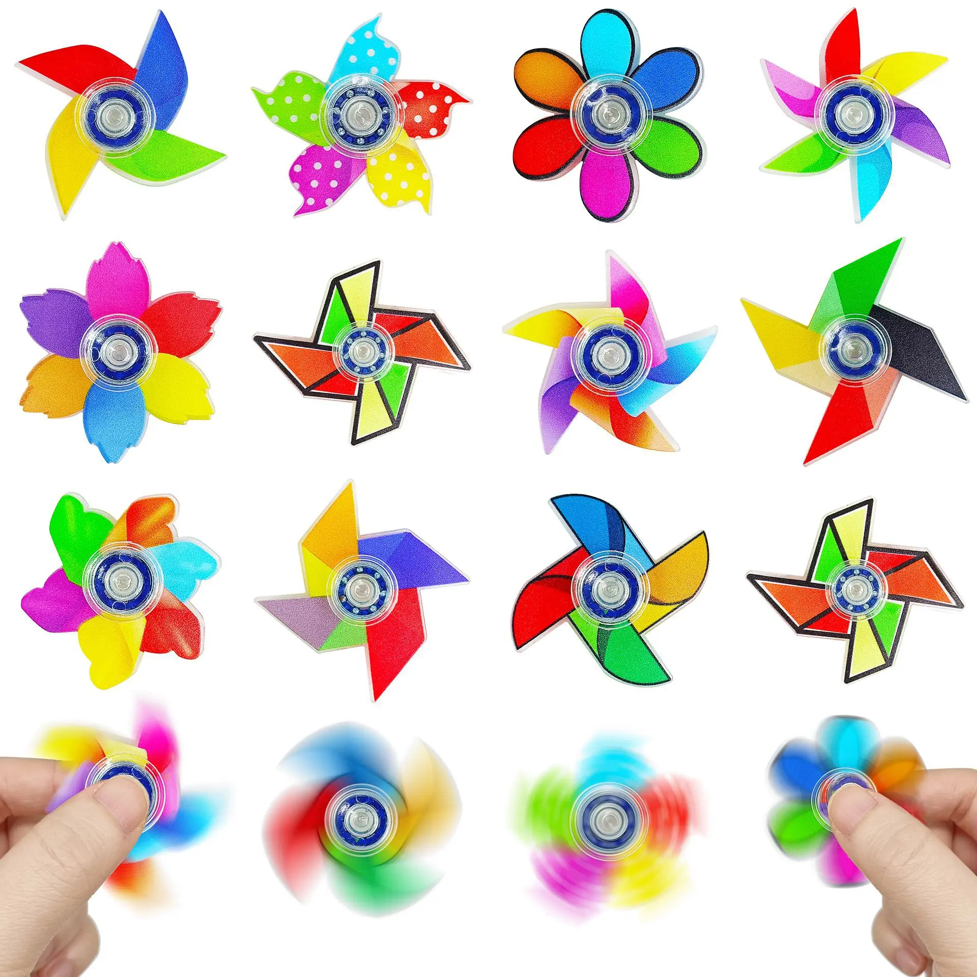 12Pcs Colorful Windmill Petals Acrylic Fidget Spinner Toys Party Favors ...