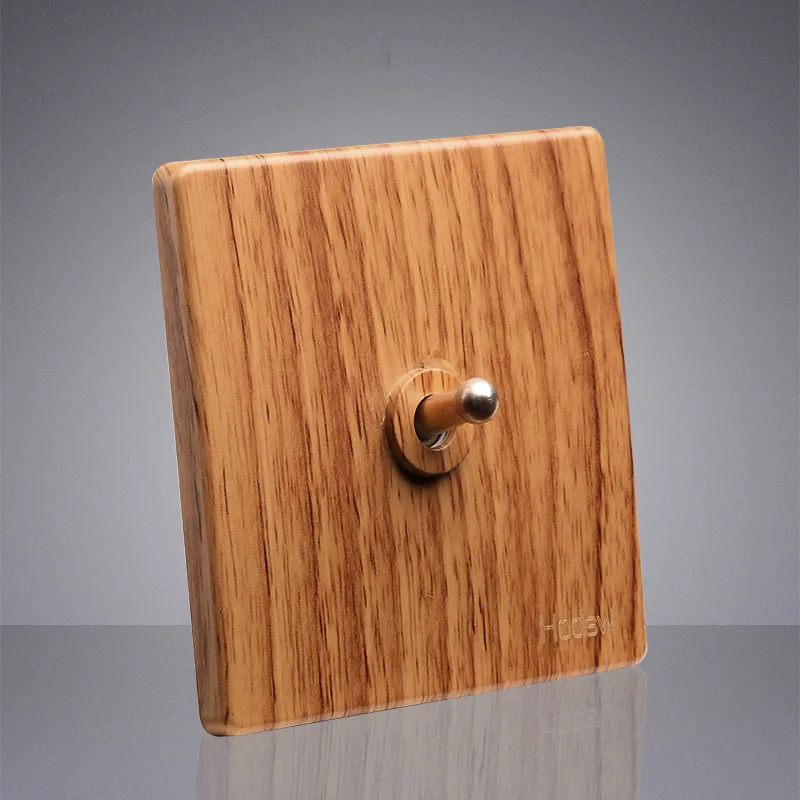 Wall-Light-Toggle-Switch-Retro-Yellow-Wood-Grain-Matte-Panel-Brass ...