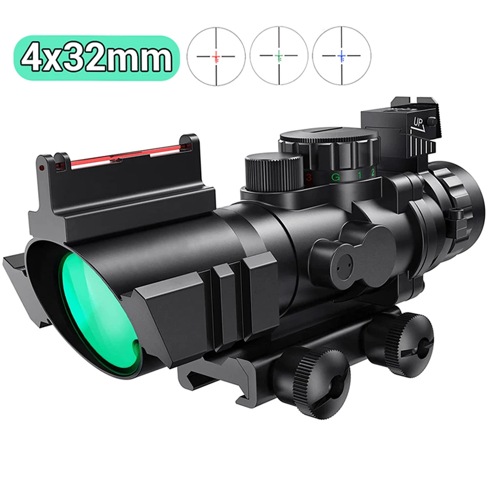 4x32mm Tactical Etched Reticle Riflescope Prism Rifle Scope Red Green ...