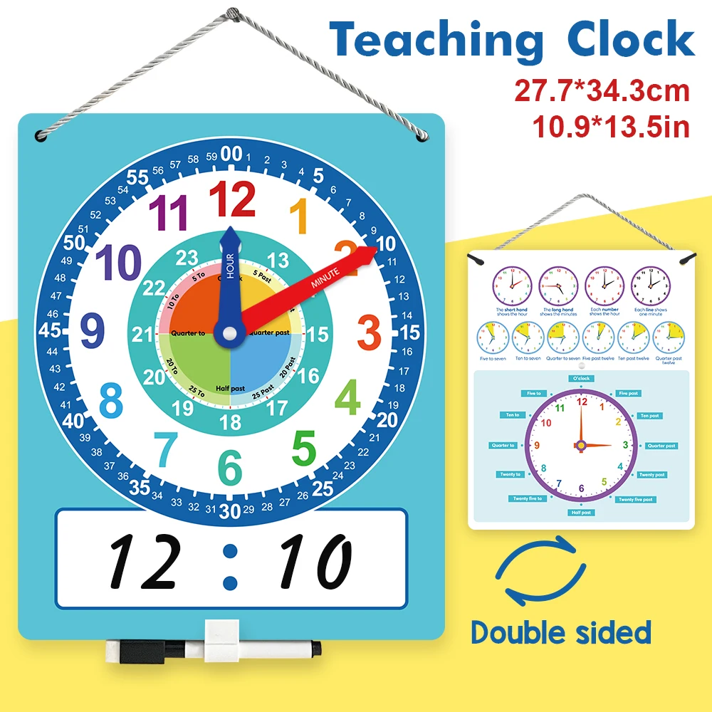 Kids-Teaching-Clock-Telling-Time-Maths-Teaching-Aids-Educational-Write-Wipe-Demonstration-Clock ...