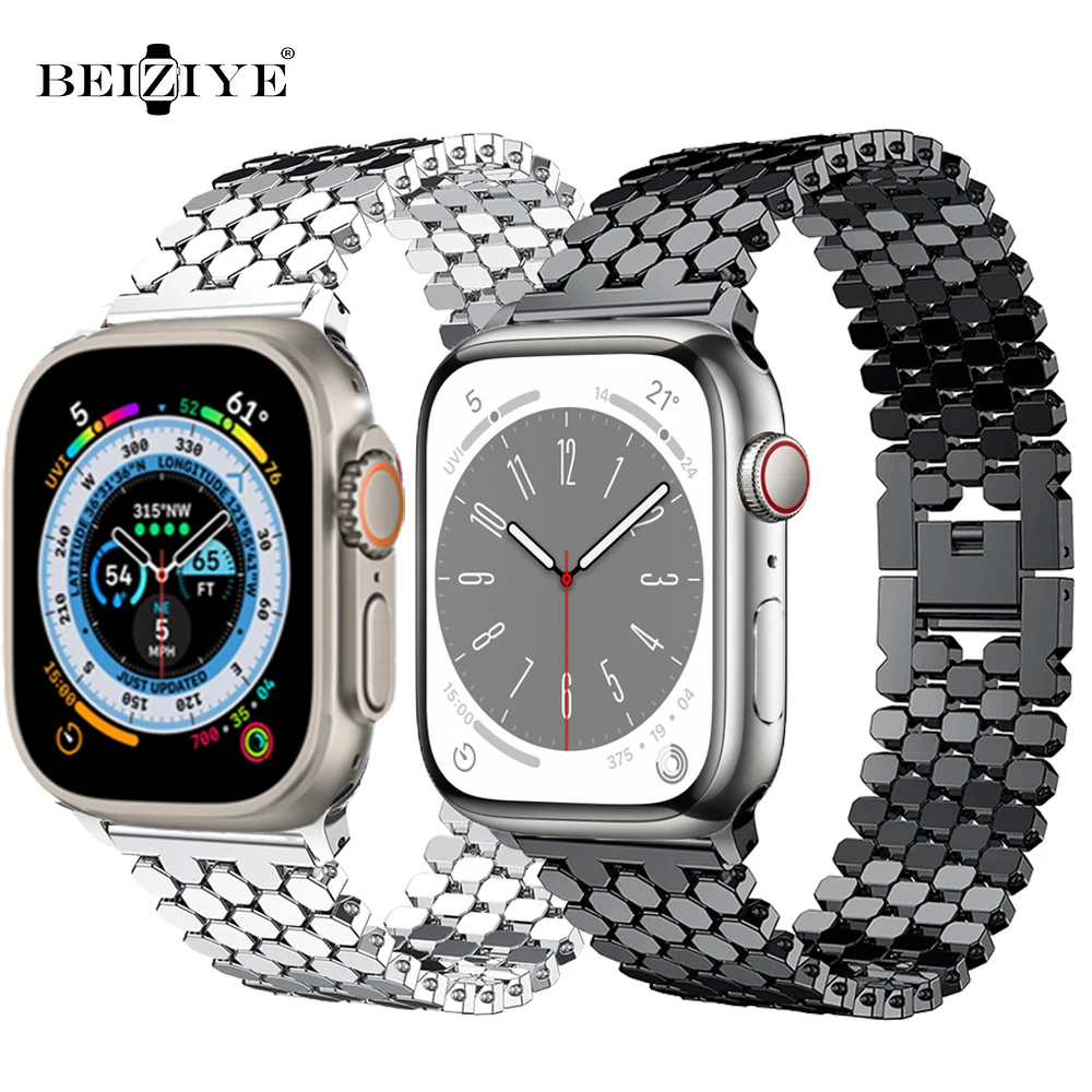 Metal Link Bracelet For Apple Watch 7 Band 41mm 45mm Stainless Steel ...