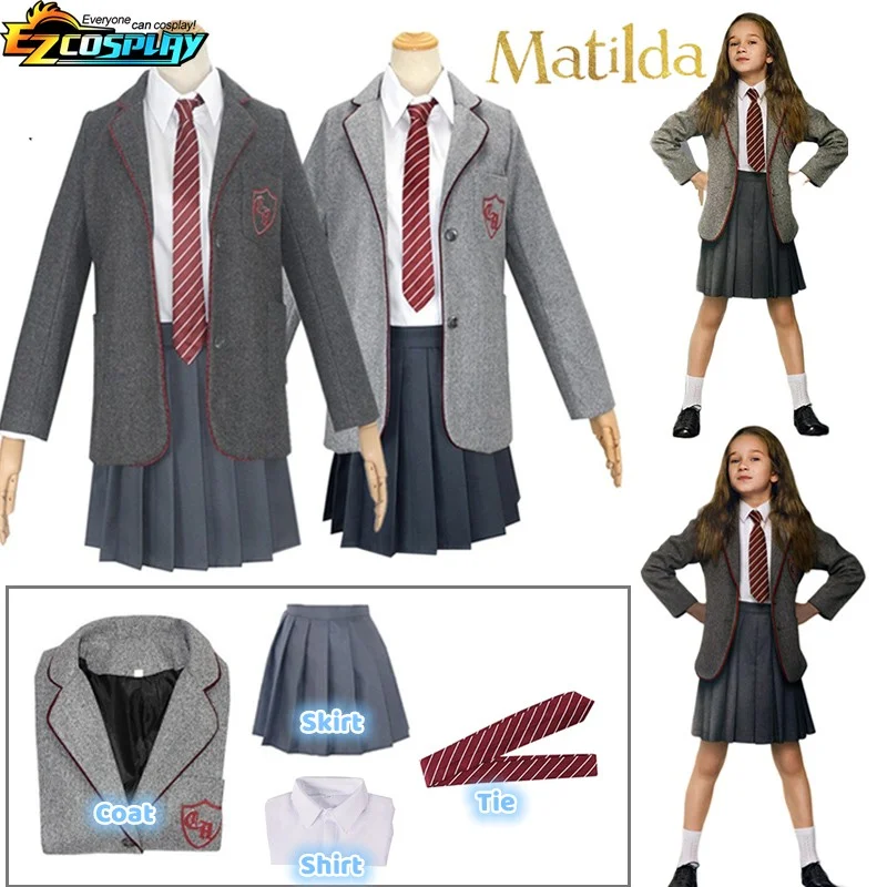 Kids Matilda Musical Cosplay Costume Outfit Girls School Uniform Suit ...