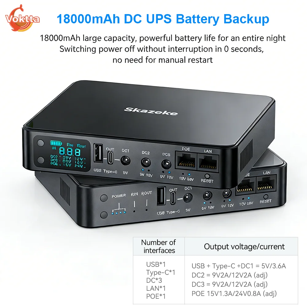 Batterie de secours UPS DC 18000mAh, sortie 5V/9V/12V/15V/24V, mini ...