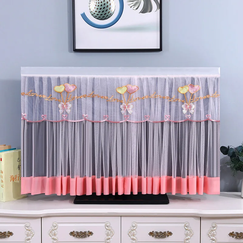 Lace Fabric Door Curtain TV Circle Can Be Flipped Dust Cover Monitor ...