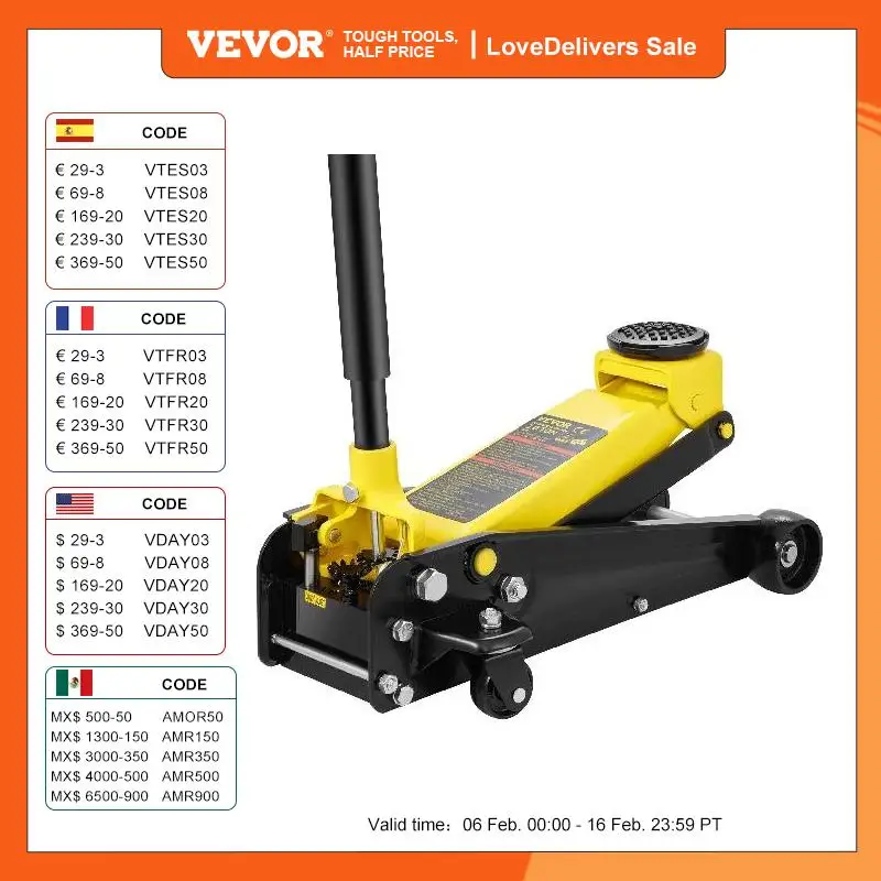 VEVOR-Car-Jack-3-Ton-Floor-Jacks-Heavy-Duty-Steel-Racing-Jack-W-Single ...