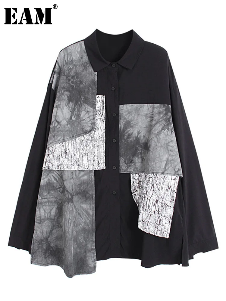 EAM-Women-Black-Color-block-Big-Size-Blouse-New-Lapel-Long-Sleeve-Loose ...