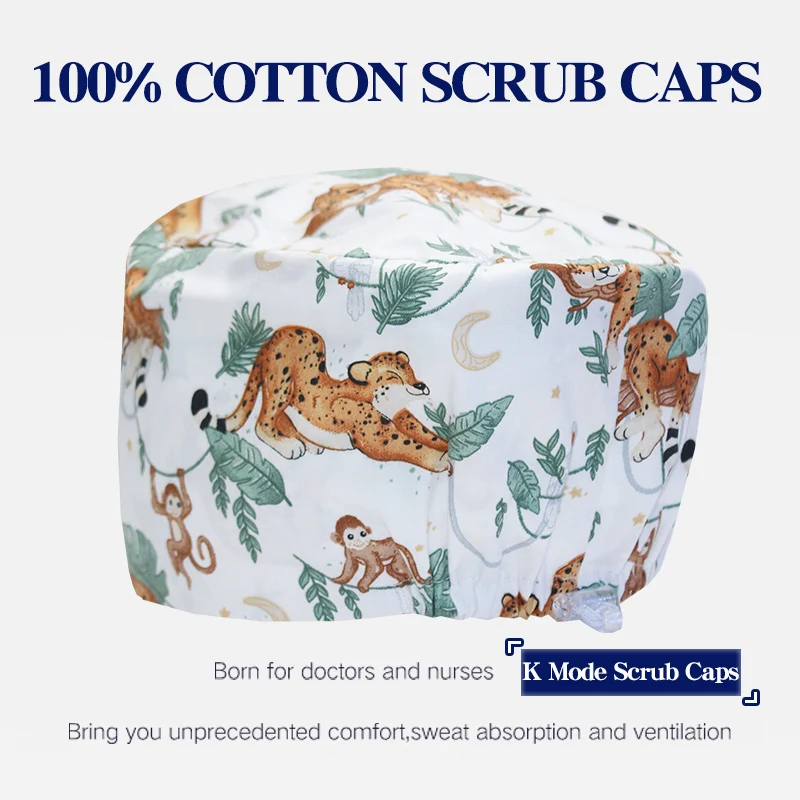 Tiger-Printed-Medical-Caps-Professional-Nurse-Headwear-for-Long-Hair-No ...