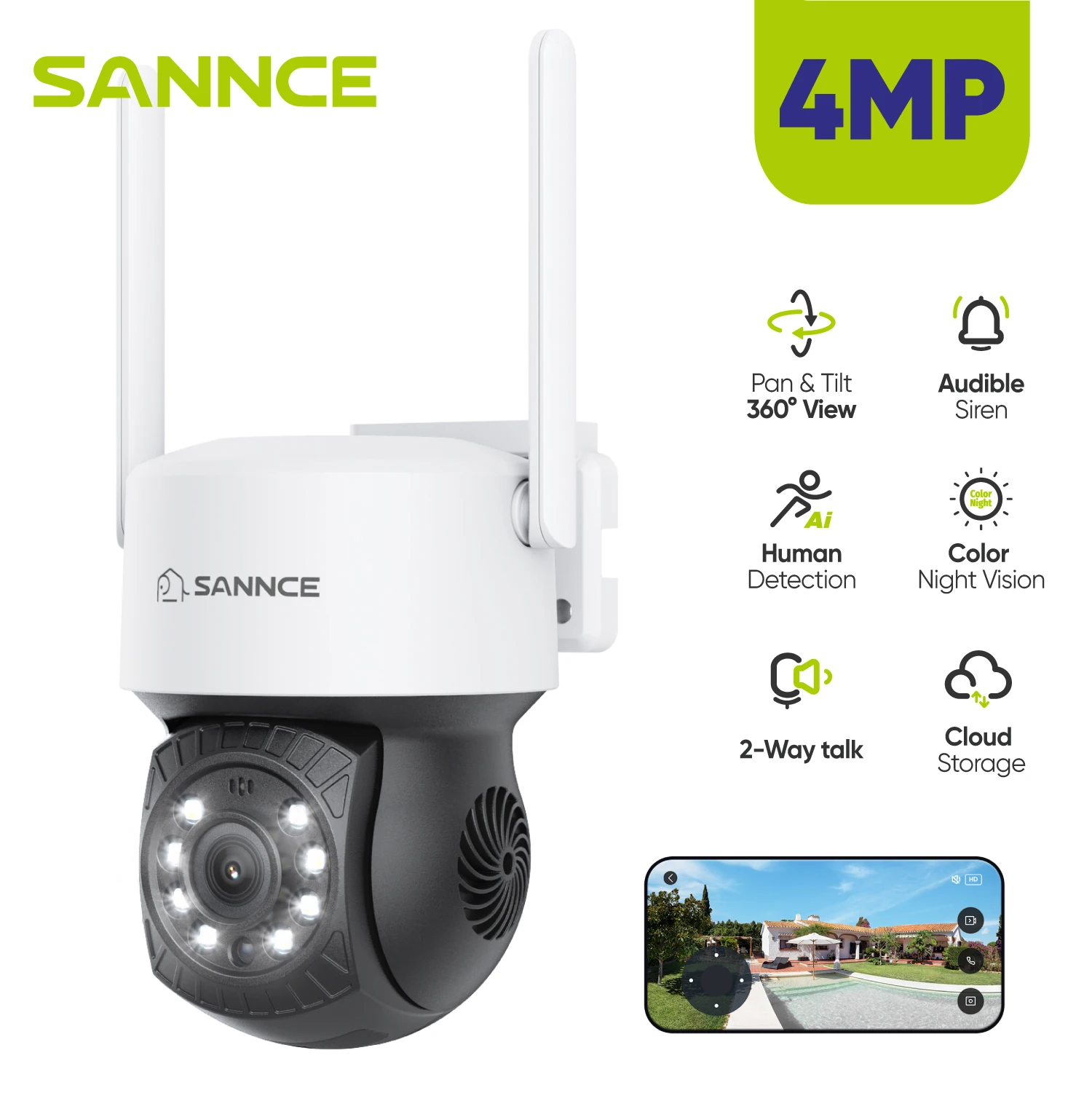 SANNCE 4MP HD Mini Wireless Wi-fi Camera Security Camera 350° IP ...