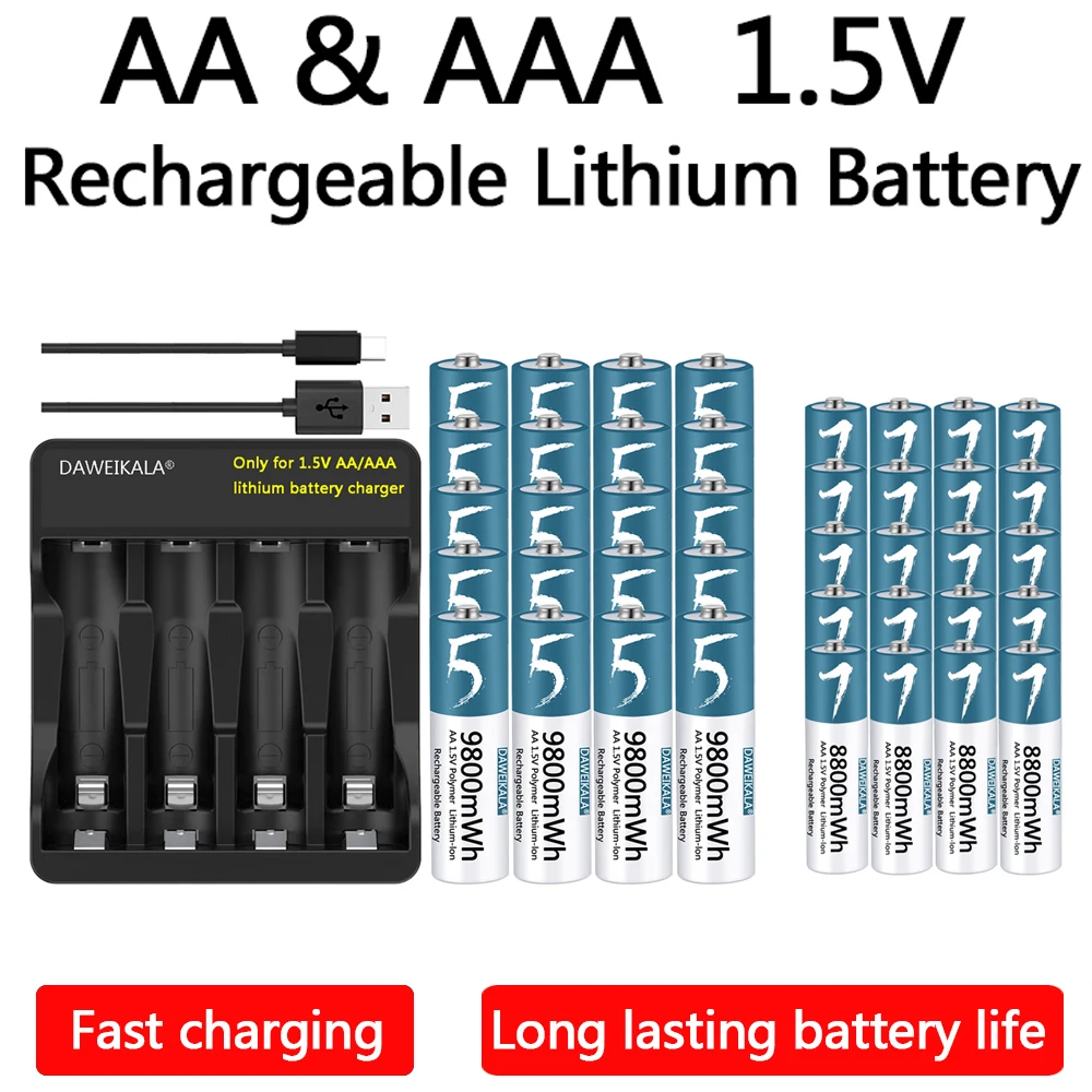 AA AAA Battery 1.5V Rechargeable Lithium-ion Battery for remote control ...
