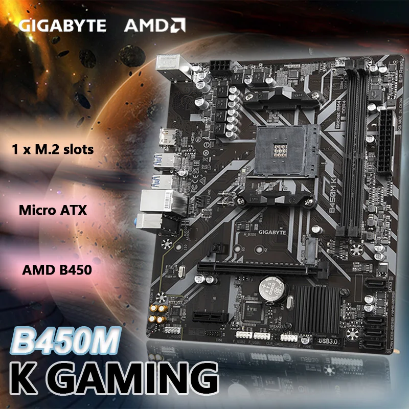 GIGABYTE Nova GA B450M K (rev. 1,0) Micro ATX AMD B450 DDR4 3600(O.C.) Placa mãe PCIe Gen3 x4 M ...
